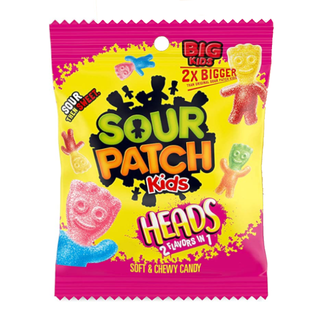 Sour Patch Kids Big Heads Peg Bag 141g – Fun & Large Sour Candy in a Case