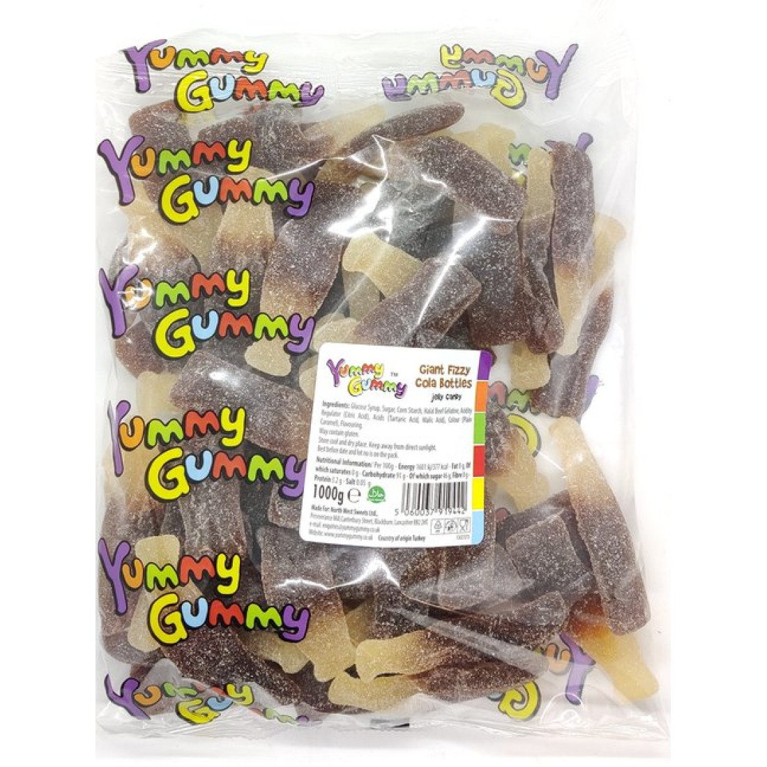 Yummy Gummy Giant Fizzy Cola Bottles 1Kg Bag – Wholesale in Preston
